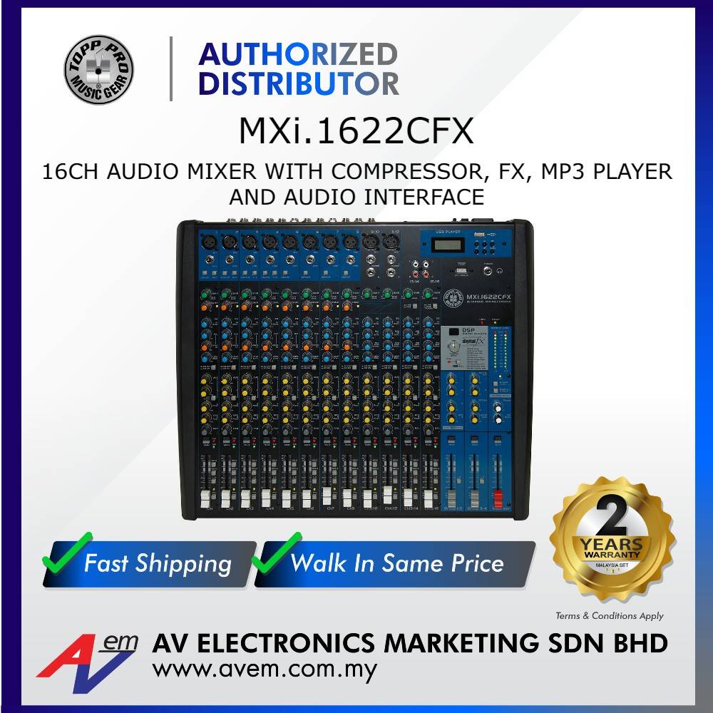 Topp Pro MXi.1622CFX 16-Input Mixer c/w Hi-Z In, Compressors, FX, MP3 Player & USB Audio Interface