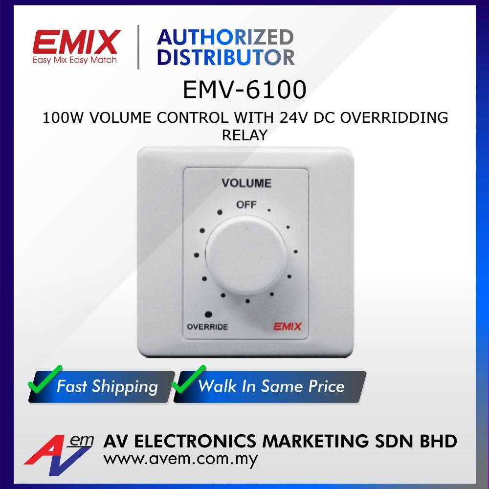 EMIX EMV-6100 100W Volume Control c/w 24V Overriding Relay