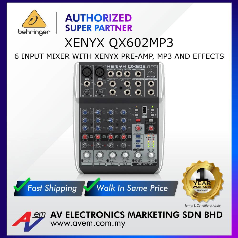 BEHRINGER XENYX QX602MP3 Premium 6-Input 2-Bus Mixer with XENYX Mic ...