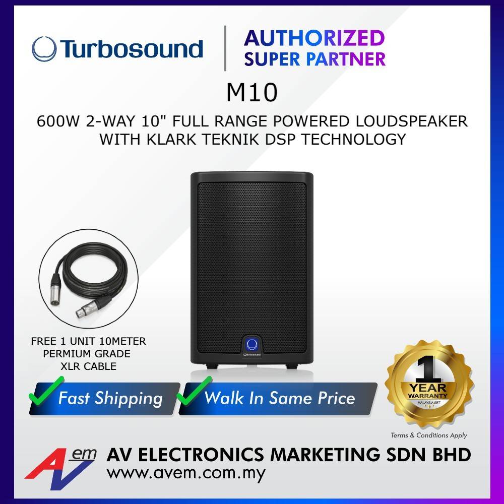 TURBOSOUND M10 600 Watt 2 Way 10" Full Range Powered Loudspeaker with Klark Teknik DSP ...