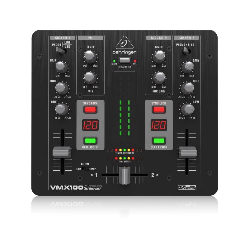 BEHRINGER VMX100USB Professional 2-Channel DJ Mixer with USB/Audio ...
