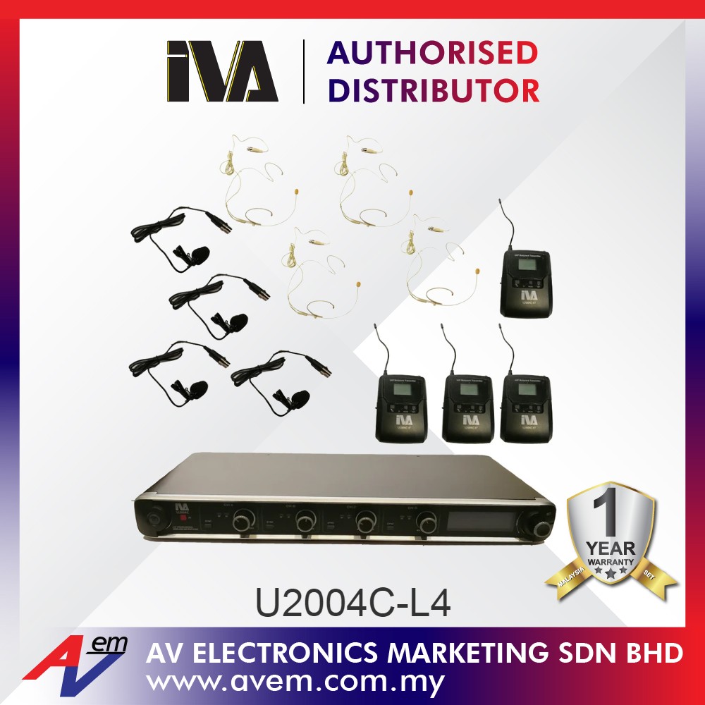 IVA U2004C-L4 UHF Wireless Microphone c/w 4 Units Lavalier Microphone