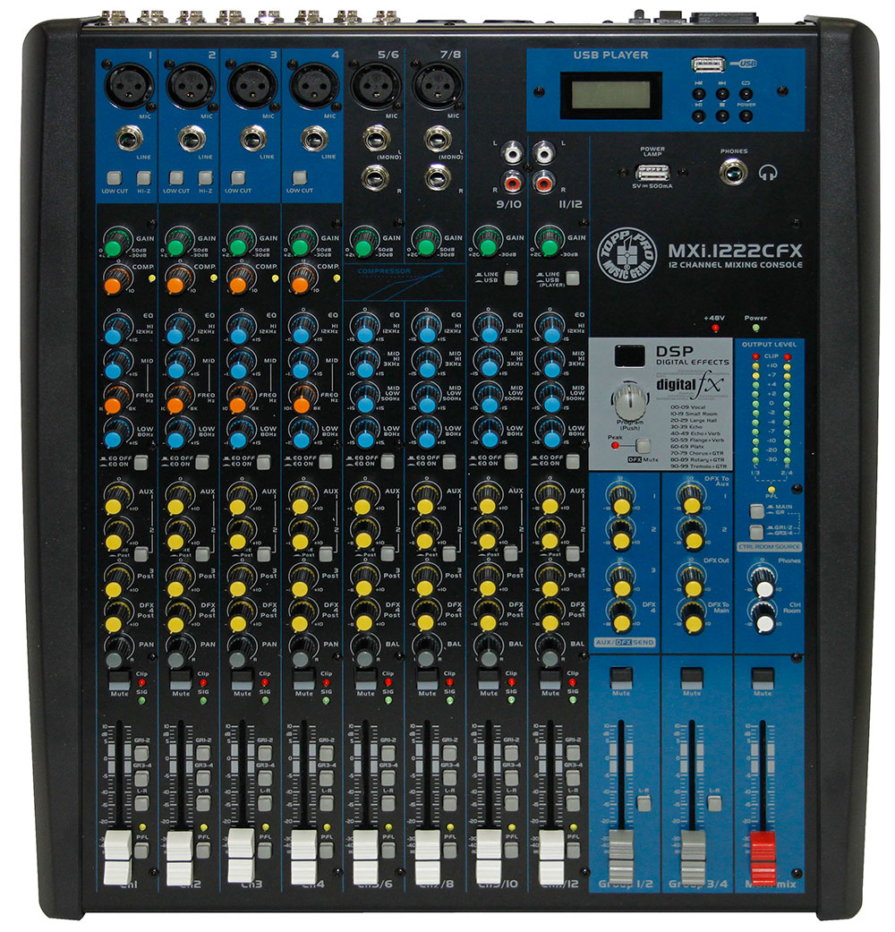 Topp Pro MXi.1222CFX 12-Input Mixer c/w Hi-Z In, Compressors, FX, MP3 ...