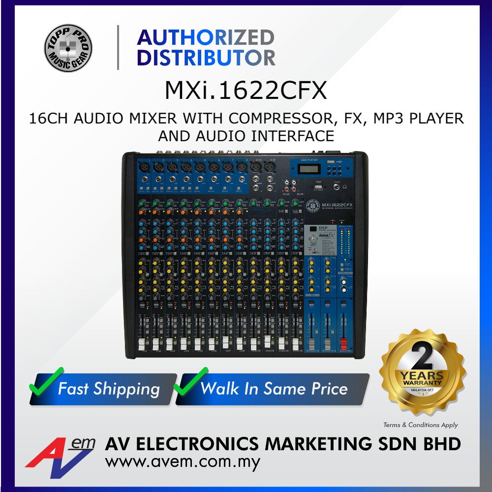 Topp Pro MXi.1622CFX 16-Input Mixer c/w Hi-Z In, Compressors, FX, MP3 Player & USB Audio Interface