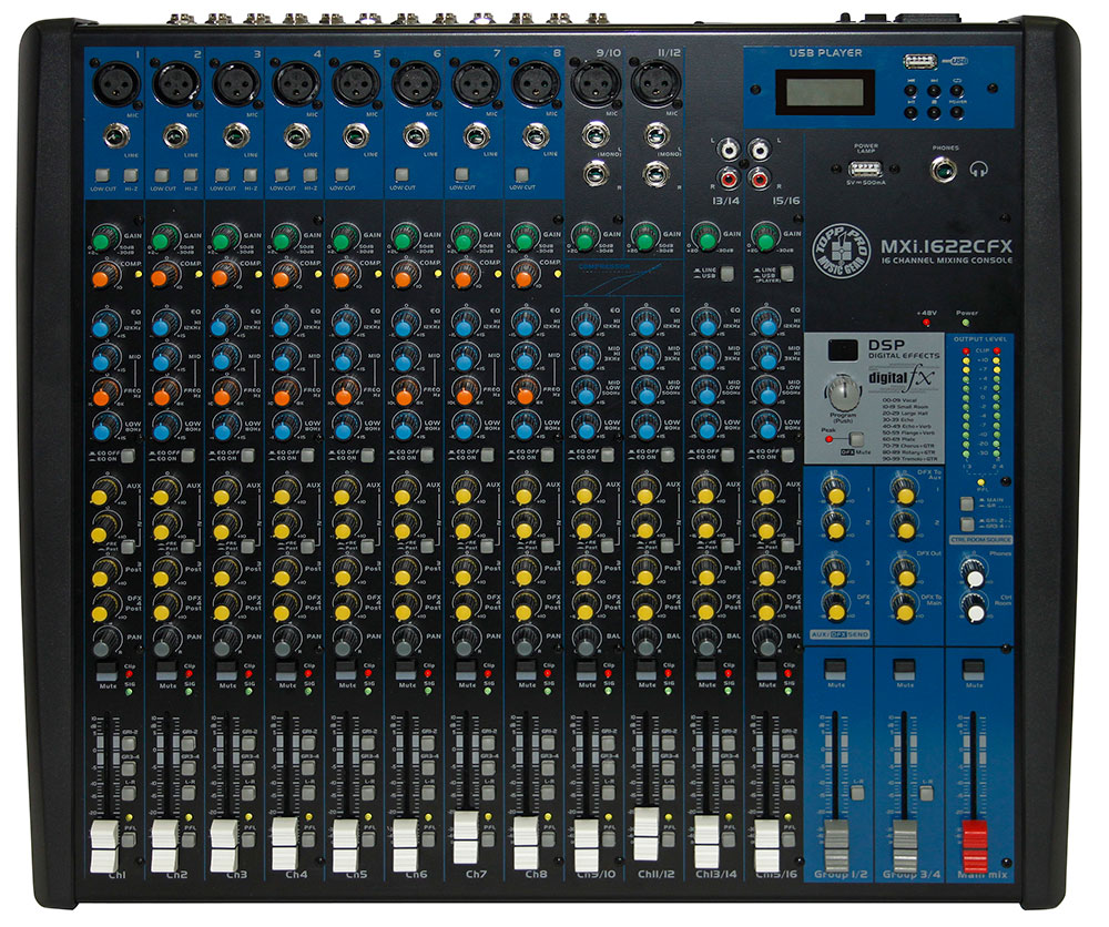 Topp Pro MXi.1622CFX 16-Input Mixer c/w Hi-Z In, Compressors, FX, MP3 Player & USB Audio Interface