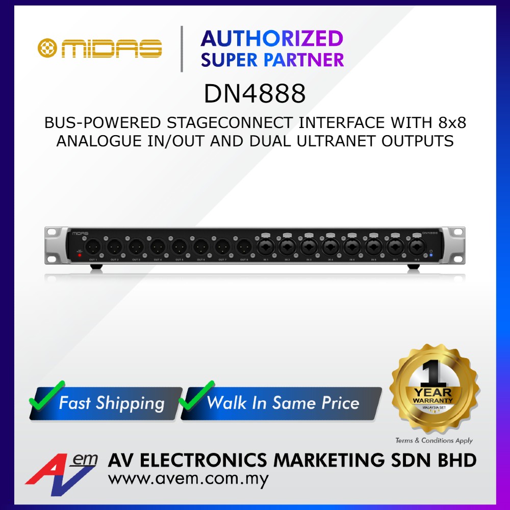 MIDAS DN4888 Bus-Powered StageConnect Interface with 8x8 Analogue In ...