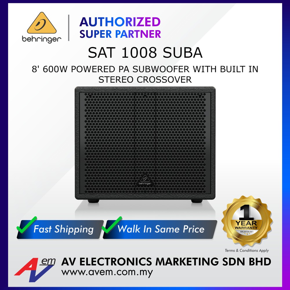 BEHRINGER SAT 1008 SUBA Active 600W 8\ PA Subwoofer with Built-In ...