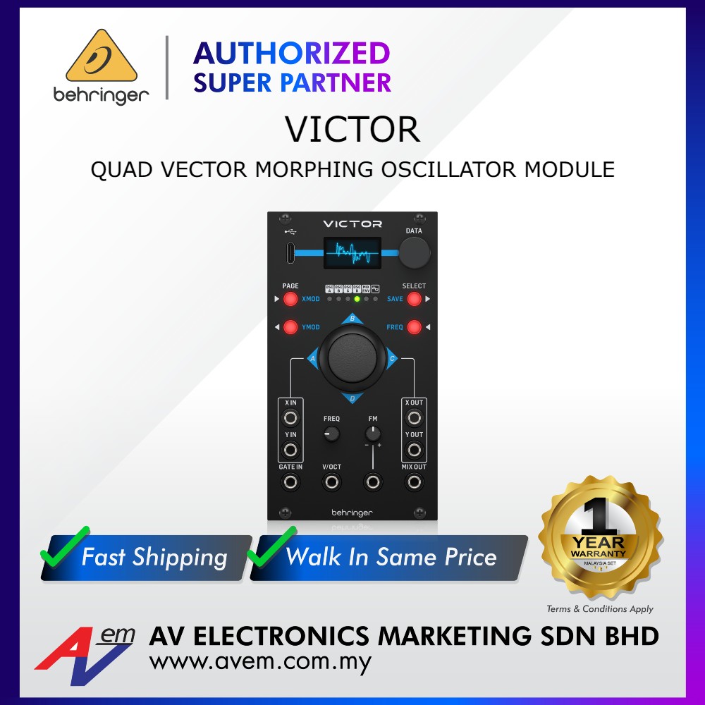 Behringer VICTOR Quad Vector Morphing Oscillator Module for Eurorack with 128 Waveforms and OLED ...