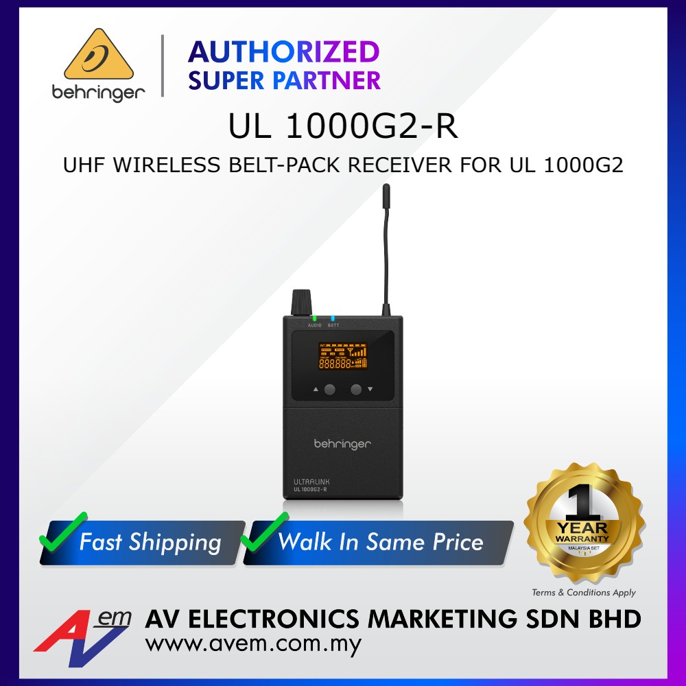 BEHRINGER UL 1000G2-R UHF Wireless Belt-Pack Receiver for Behringer UL ...