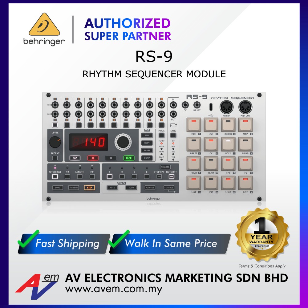 Behringer RS-9 Rhythm Sequencer Module with 64-Step Sequencer and 10 Drum Channels for Eurorack