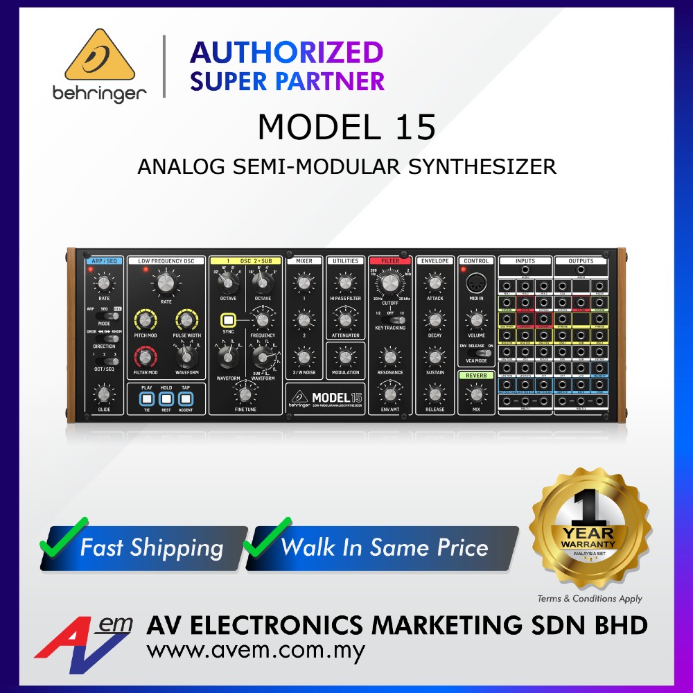Behringer MODEL 15 Analog Semi-Modular Synthesizer with Dual VCOs, VCF ...