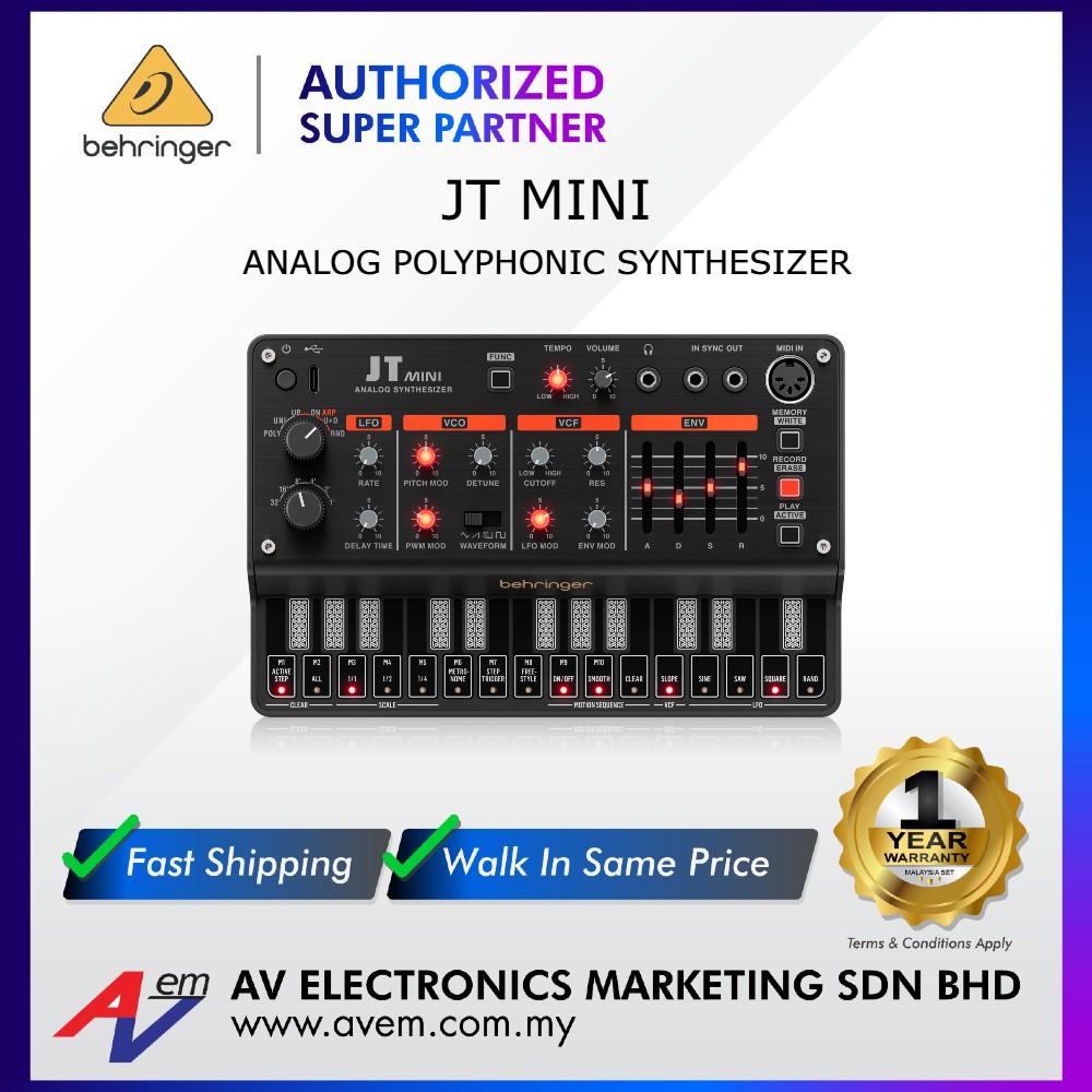 Behringer JT MINI Analog Polyphonic Synthesizer with 3 VCOs, Multi-Mode ...