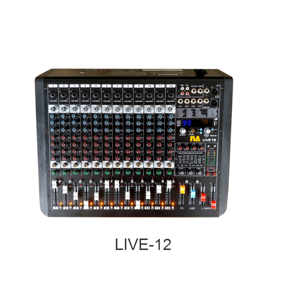 IVA LIVE-12, 12 Mic, 4 Aux Out, Live Mixer c/w FX, Pendrive USB Record ...