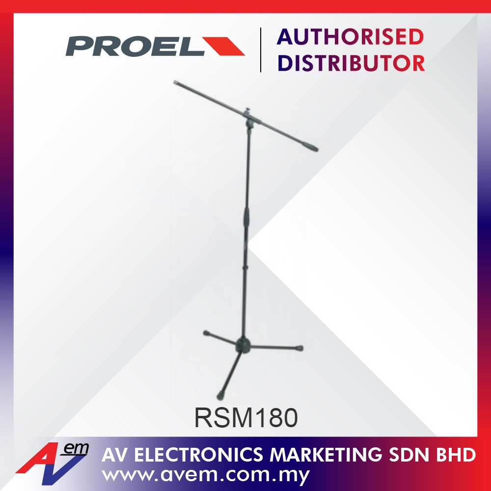 PROEL RSM180 Microphone stand with boom, tripod nylon base