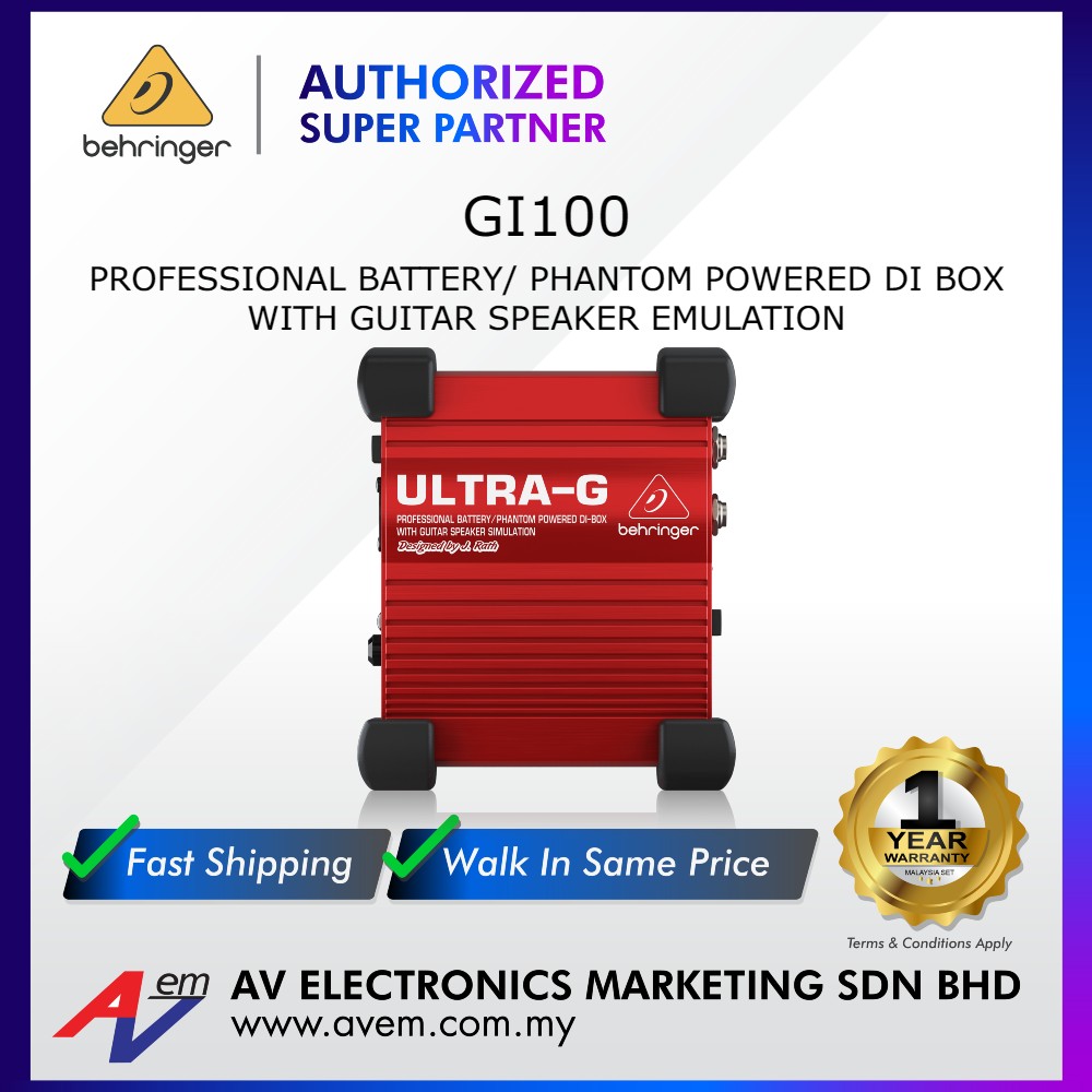 BEHRINGER ULTRA-G GI100 Professional Battery/Phantom Powered DI-Box ...