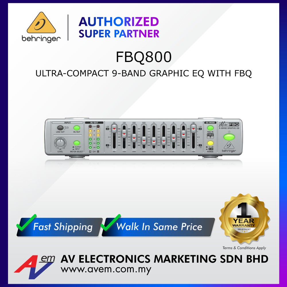 BEHRINGER MINIFBQ FBQ800 Ultra-Compact 9-Band Graphic Equalizer with ...