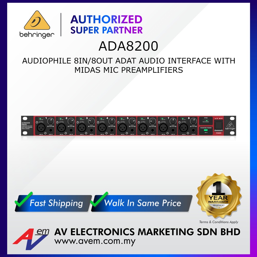 BEHRINGER ULTRAGAIN DIGITAL ADA8200 Audiophile 8 In/8 Out ADAT Audio ...