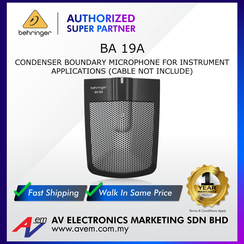 BEHRINGER BA 19A (BA19A BA-19A) Condenser Boundary Microphone for ...