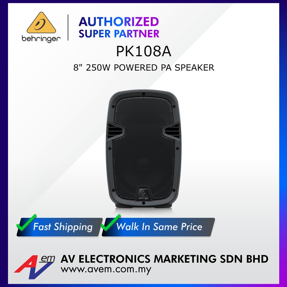 BEHRINGER PK108A Active 250-Watt 8" PA Speaker System with Built-in ...