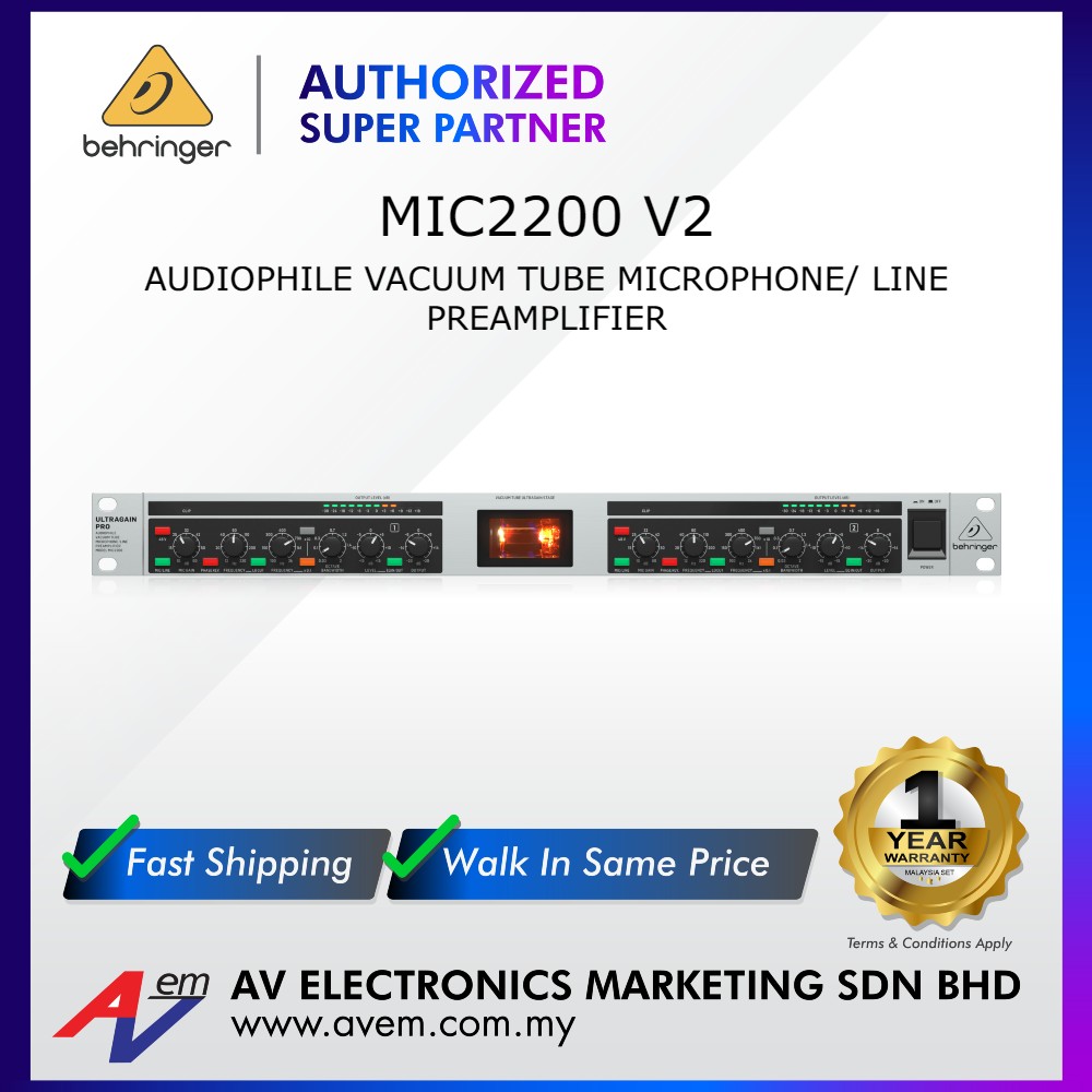 BEHRINGER MIC2200 V2 Audiophile Vacuum Tube Microphone/Line Preamplifier