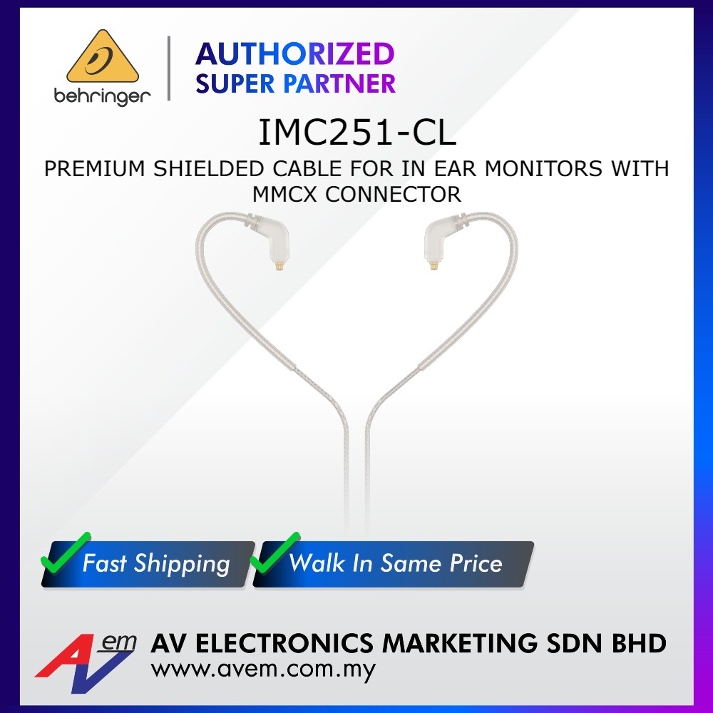BEHRINGER IMC251-CL Premium Shielded Cable for In-Ear Monitors with ...