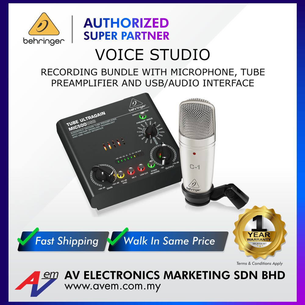 BEHRINGER VOICE STUDIO Complete Recording Bundle with Studio Condenser ...