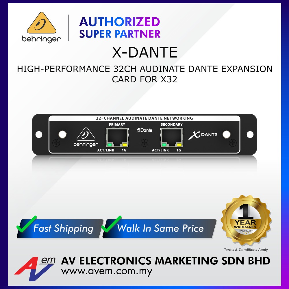 BEHRINGER X-DANTE High-Performance 32-Channel Audinate Dante Expansion ...