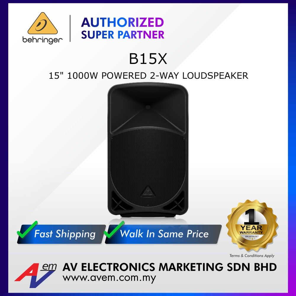 BEHRINGER B15X 1000 Watt 2 Way 15" Powered Loudspeaker with Digital ...