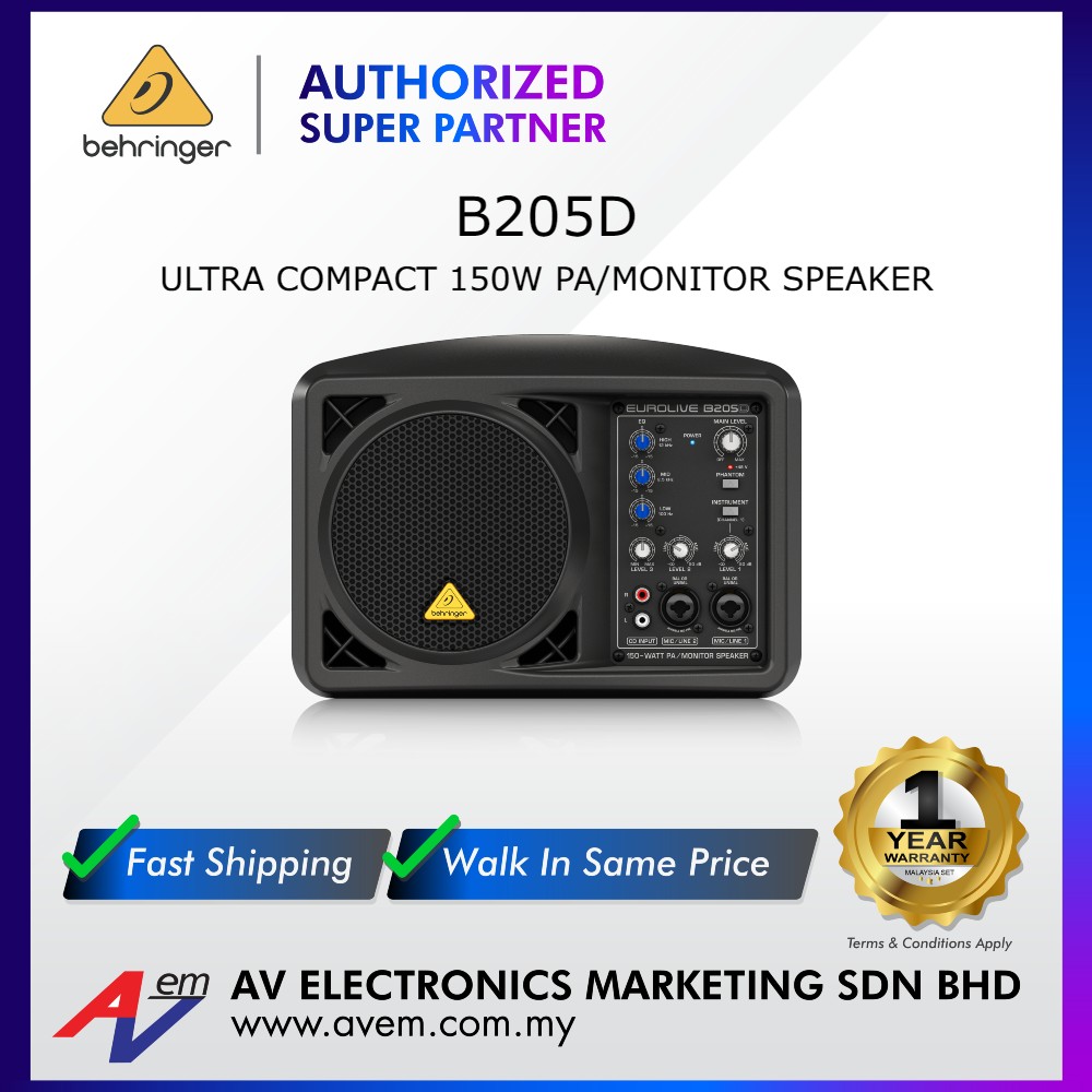 BEHRINGER B205D Ultra-Compact 150-Watt PA/Monitor Speaker System
